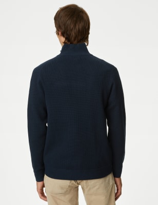 Cotton Blend Zip Up Knitted Jacket