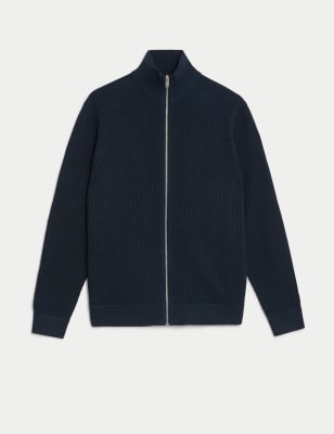 Cotton Blend Zip Up Knitted Jacket