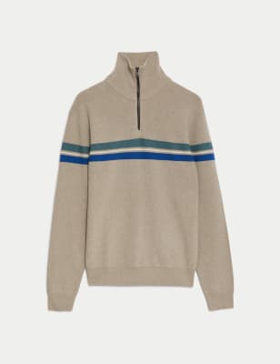 Striped Funnel Neck Half Zip Jumper