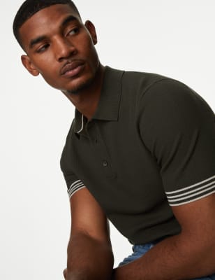 Cotton Blend Textured Knitted Polo Shirt