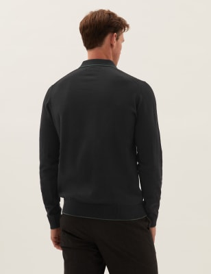 Cotton Textured Zip Neck Knitted Polo Shirt