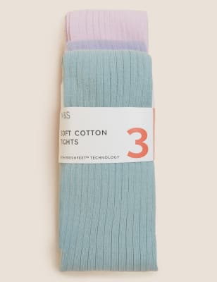 3pk Cotton Rich Ribbed Tights