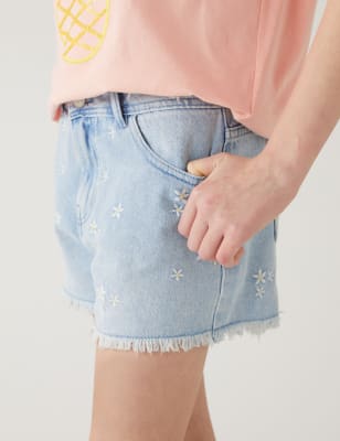 Denim Embroidered Shorts