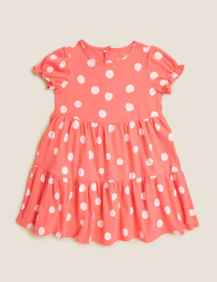Pure Cotton Spotted Dress (2-7 Yrs)