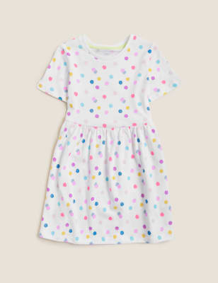 Pure Cotton Spotted Dress (2-7 Yrs)