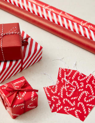Candy Cane Theme Christmas Wrapping Paper & Accessory Pack | M&S