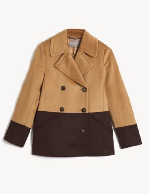 Pure Wool Colour Block Pea Coat | JAEGER | M&S