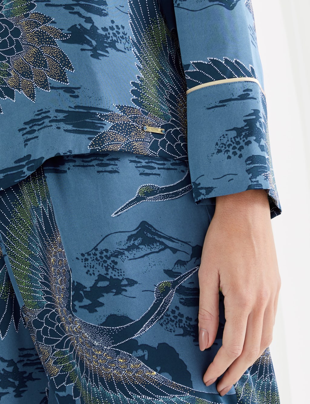 Satin Crane Bird Design Pyjama Set | Rosie | M&S