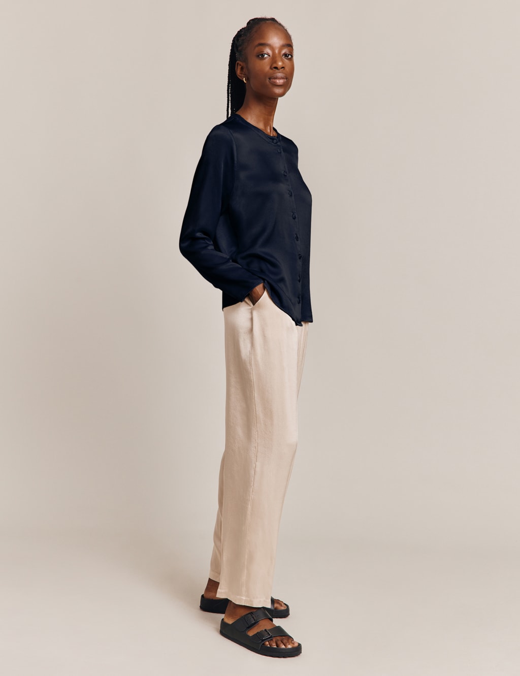Satin Round Neck Collarless Blouse | Ghost | M&S