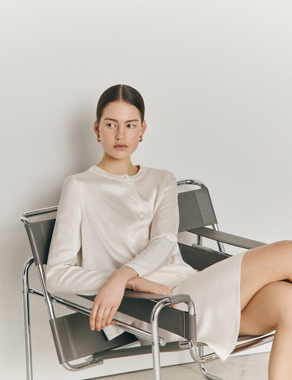 Satin Round Neck Collarless Blouse | Ghost | M&S