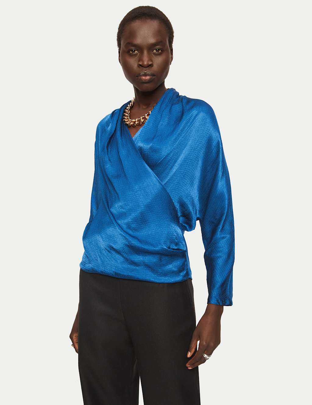 Satin Textured Draped Wrap Top | Jigsaw | M&S