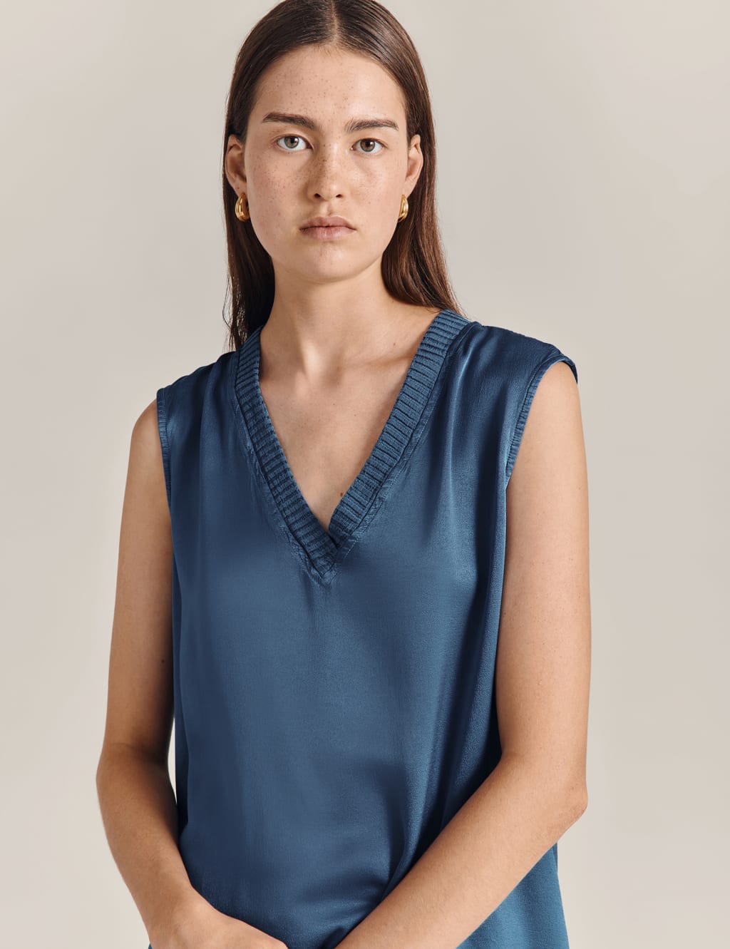 Satin V-Neck Vest Top | Ghost | M&S