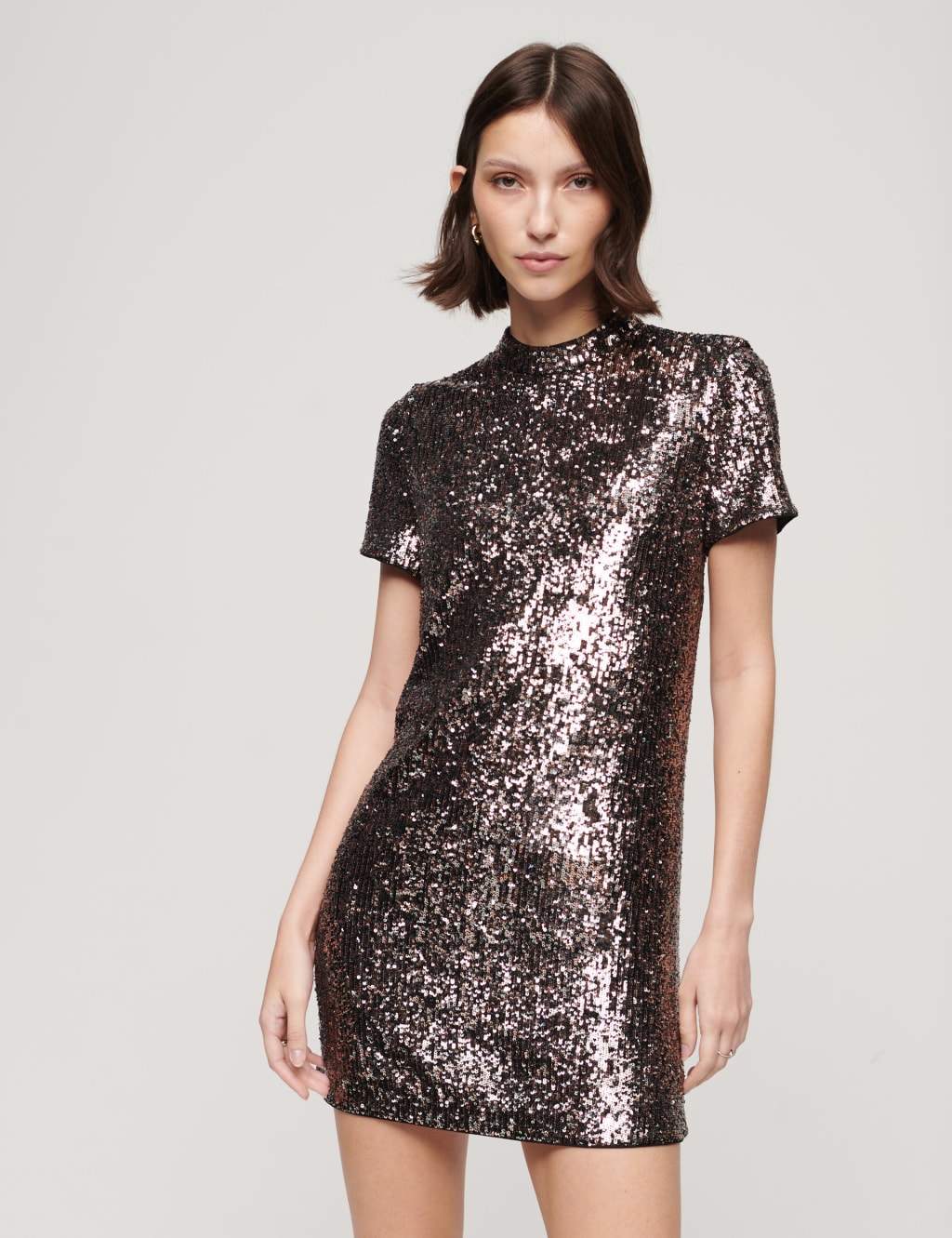 Sequin High Neck Mini T-Shirt Dress | Superdry | M&S