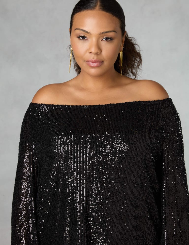 Sequin Off The Shoulder Relaxed Top | Live Unlimited London | M&S