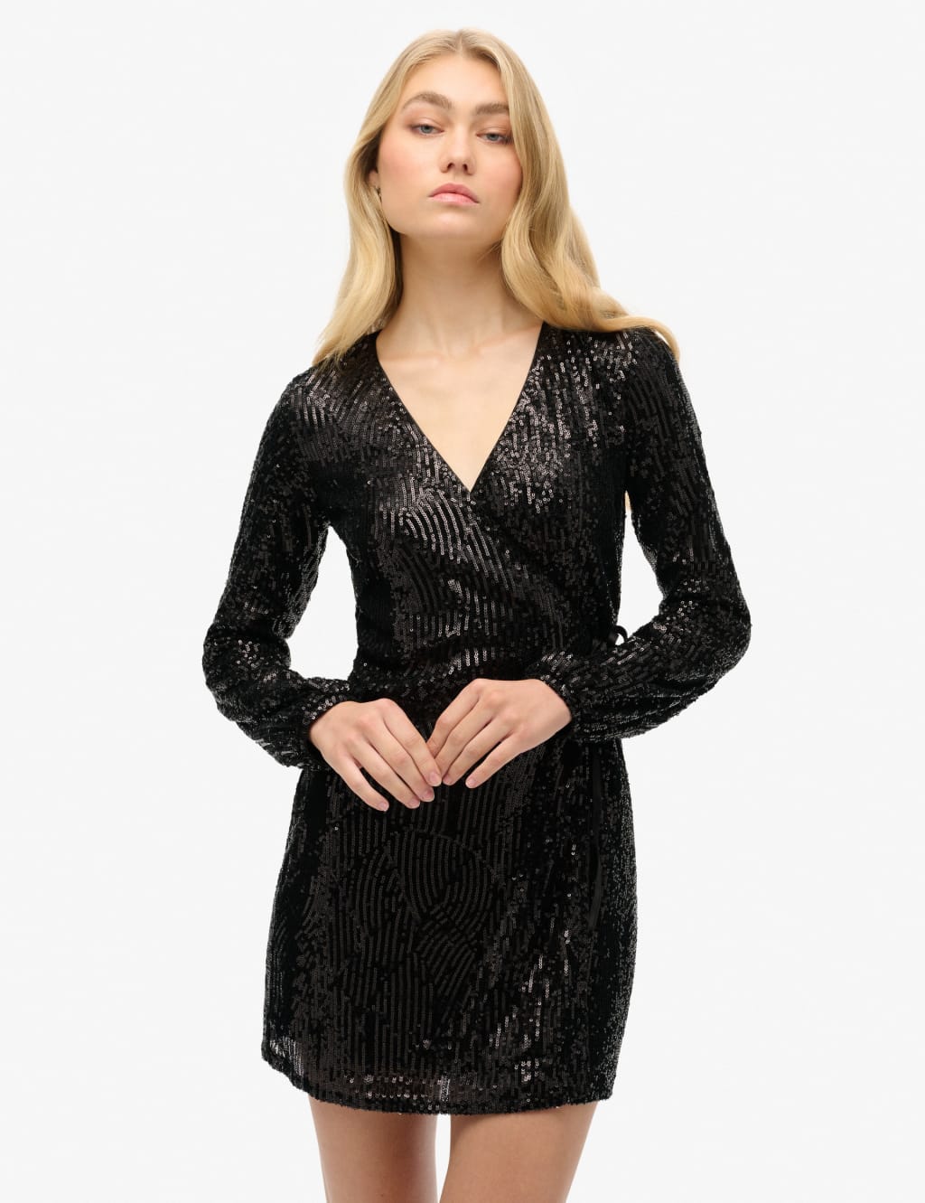 Sequin V-Neck Mini Wrap Dress | Superdry | M&S