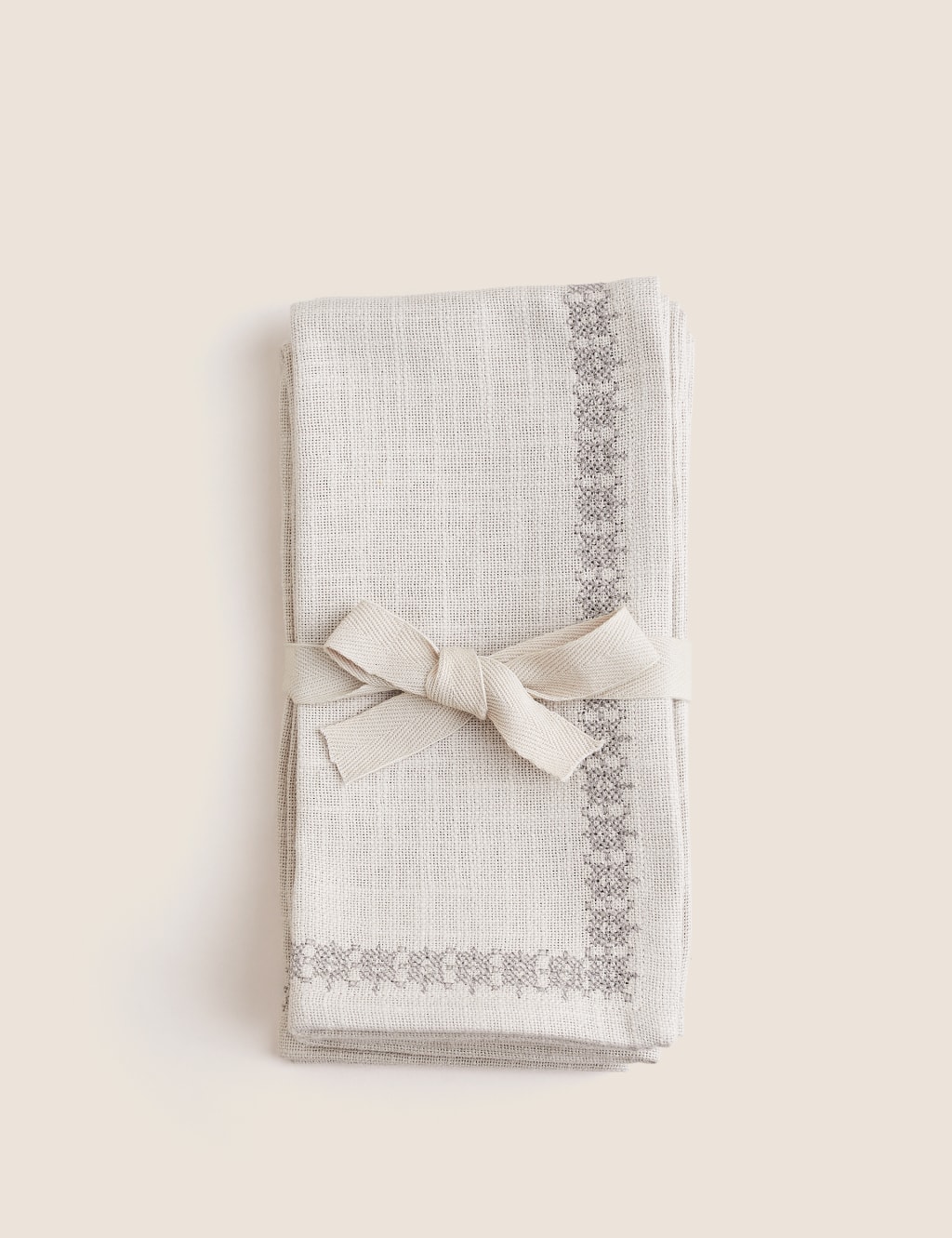 Set of 4 Pure Cotton Embroidered Napkins | M&S X Fired Earth | M&S