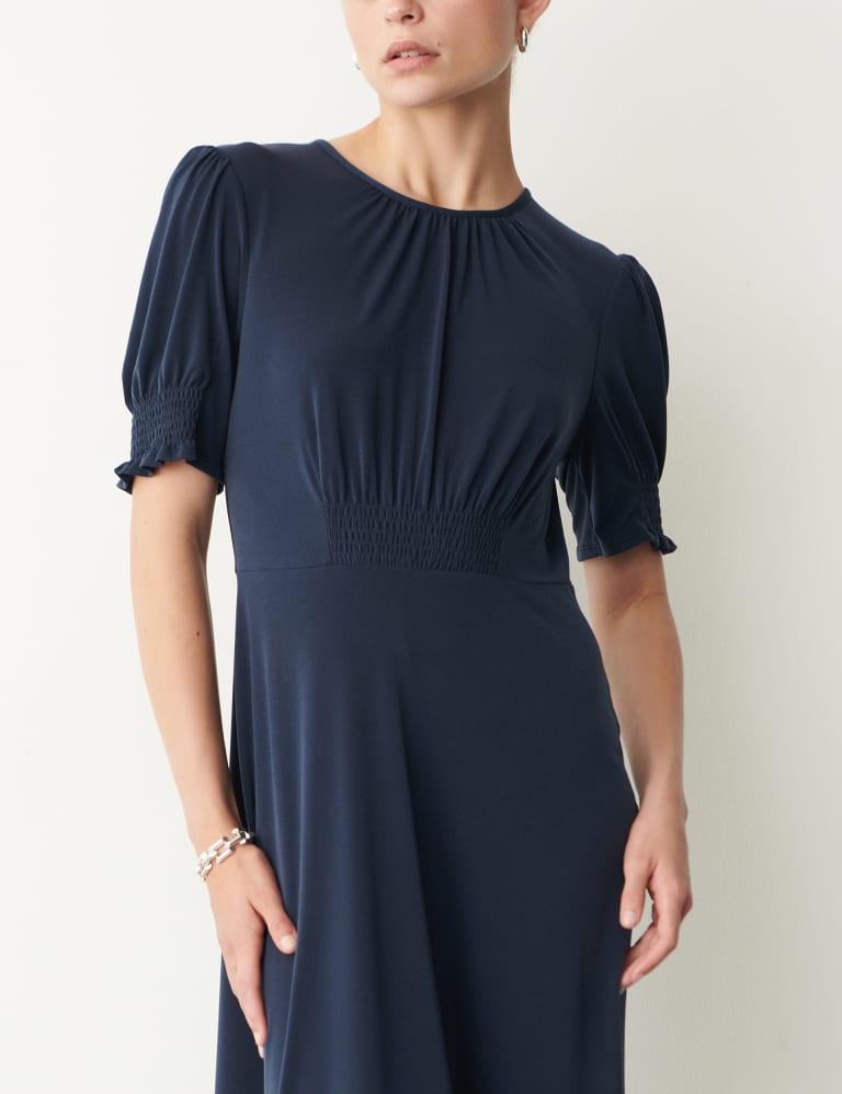 Shirred Puff Sleeve Midi Waisted Dress Finery London Mands