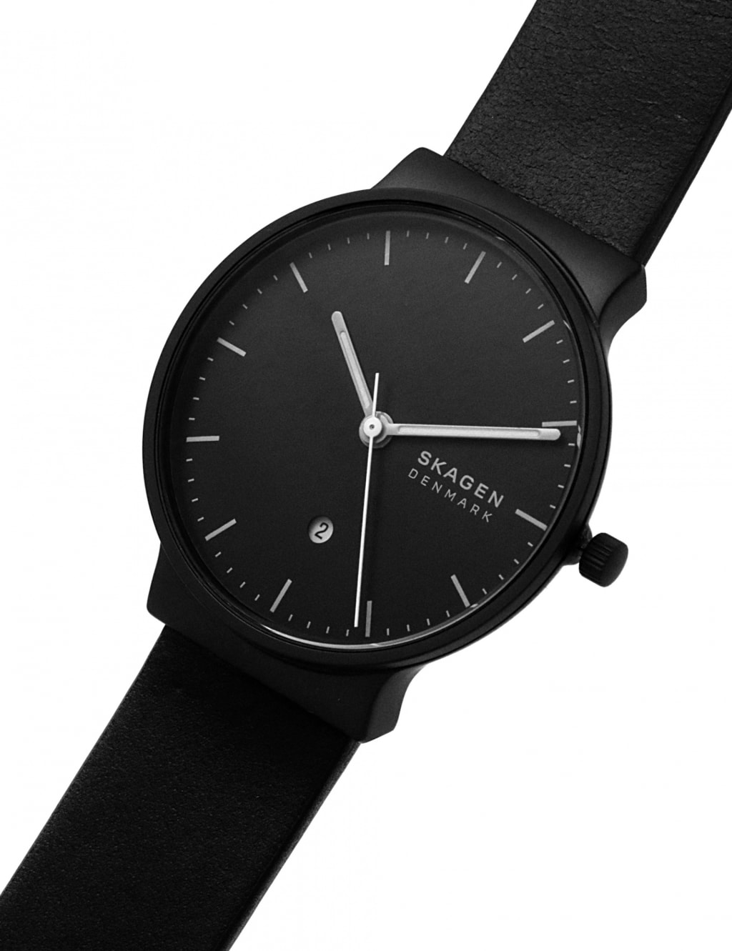 Skagen Anchor Black Leather Quartz Watch | Skagen | M&S