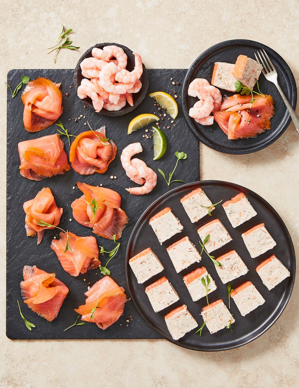 Smoked Scottish Salmon Terrine, Salmon Platter & Honduran Prawns ...