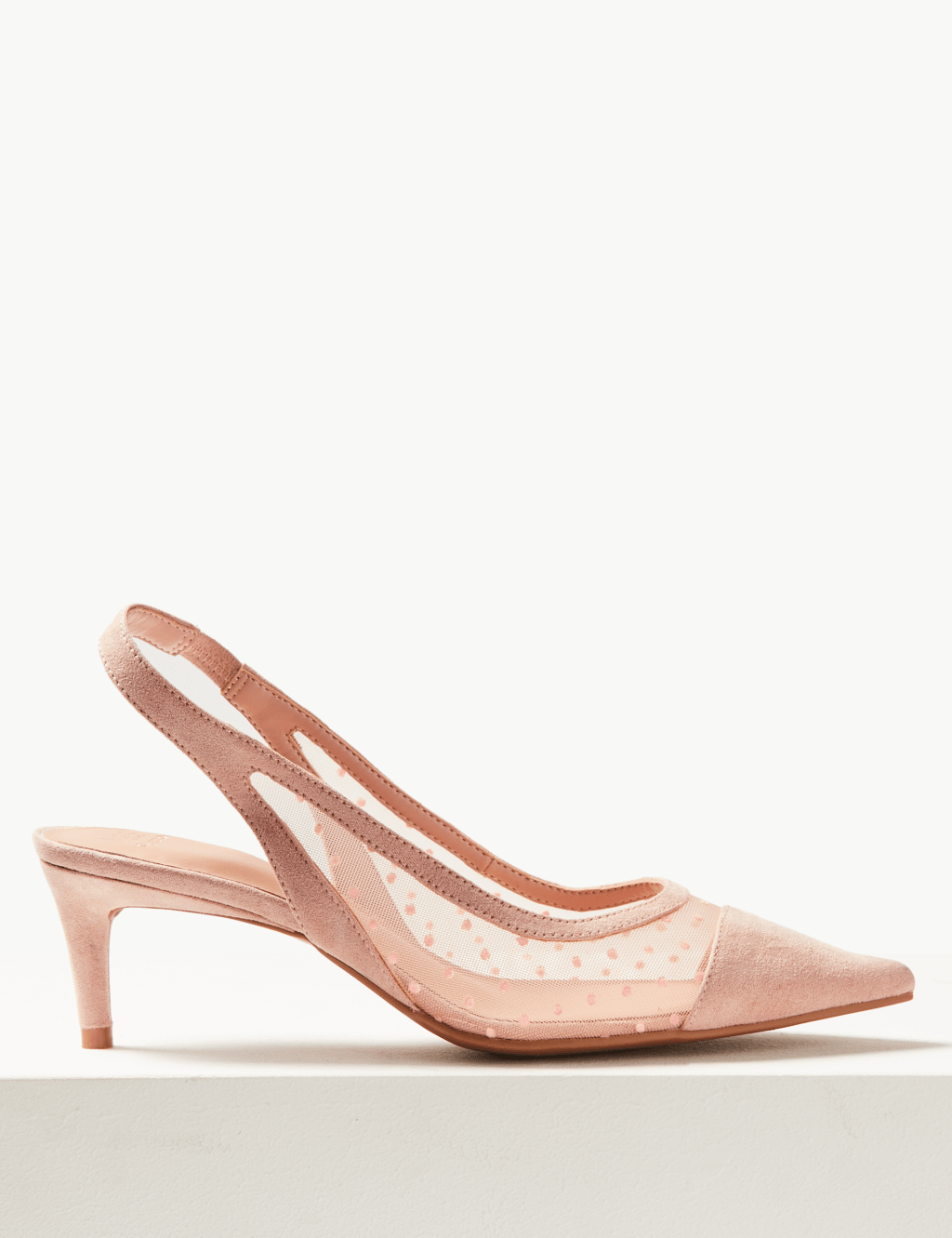 Spot Mesh Kitten Heel Slingback Court Shoes | M&S Collection | M&S