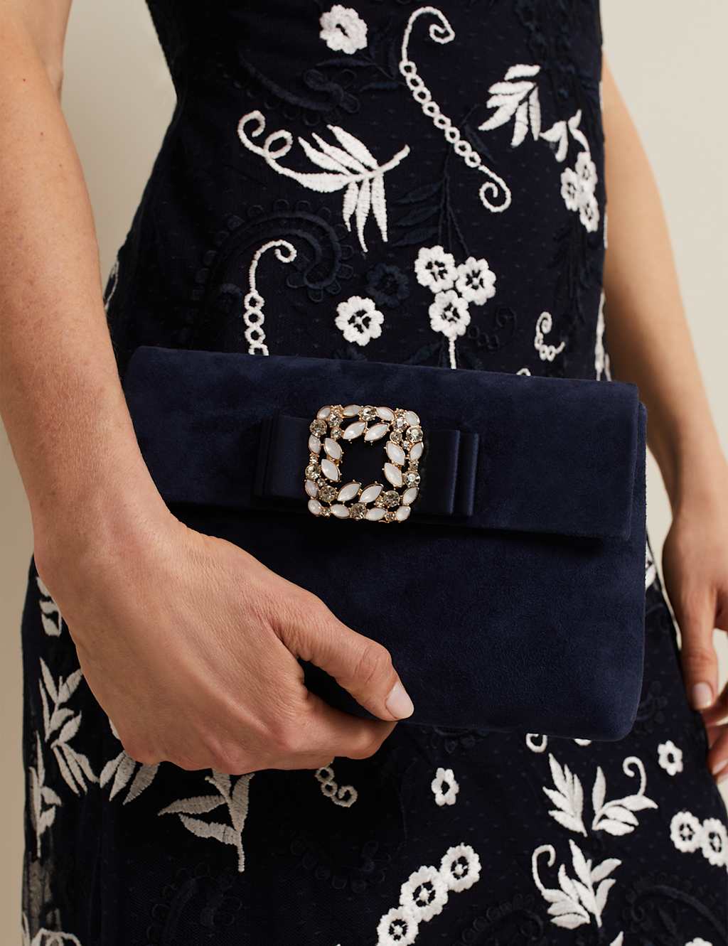 Suede Embellished Chain Strap Clutch Bag | Phase Eight | M&S