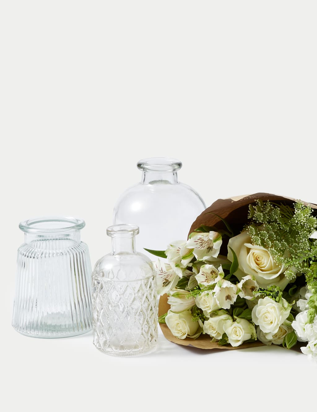 Three White Rose Posies with Bud Vases | M&S