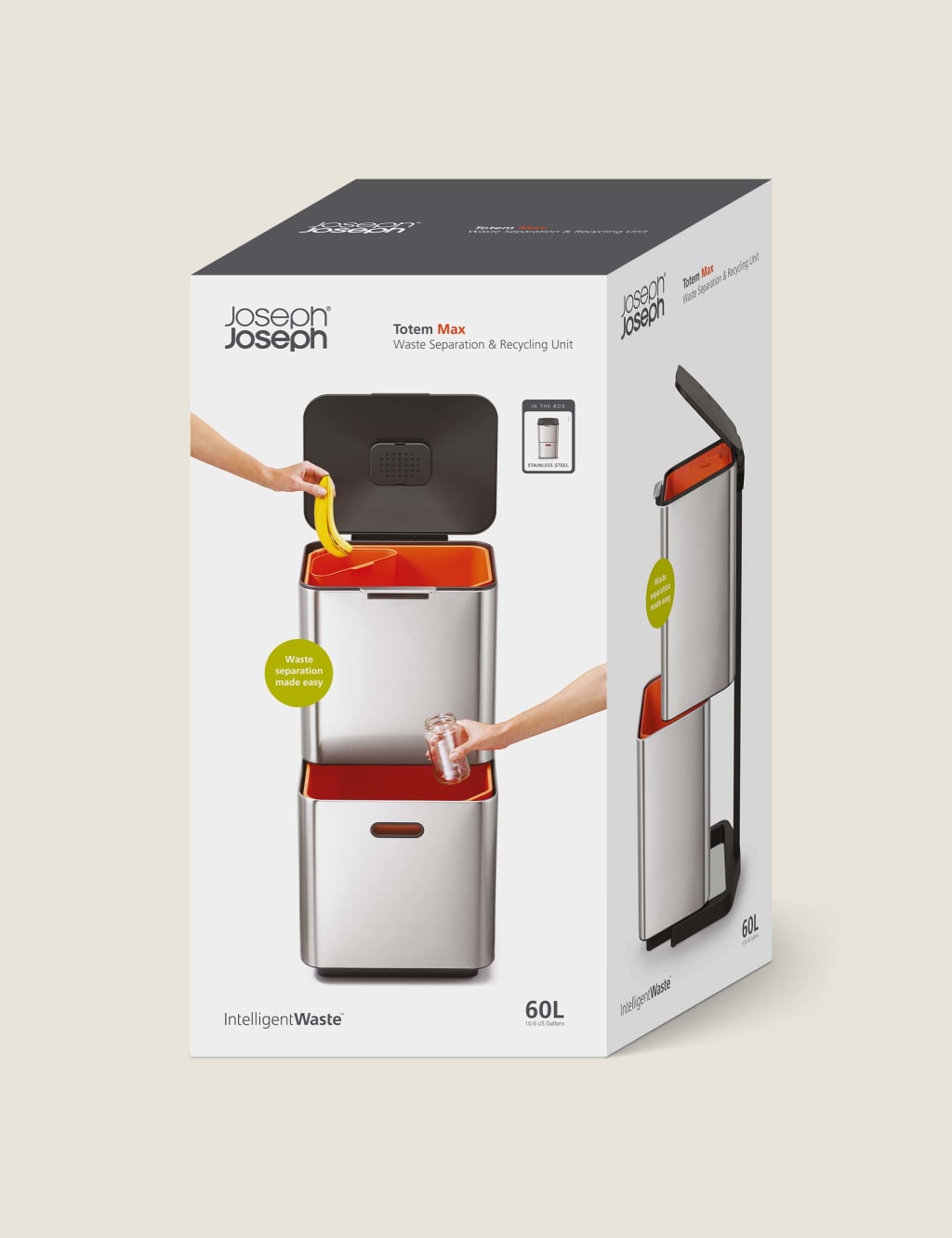 Totem Max 60L Stainless Steel Waste & Recycling Bin | Joseph Joseph | M&S