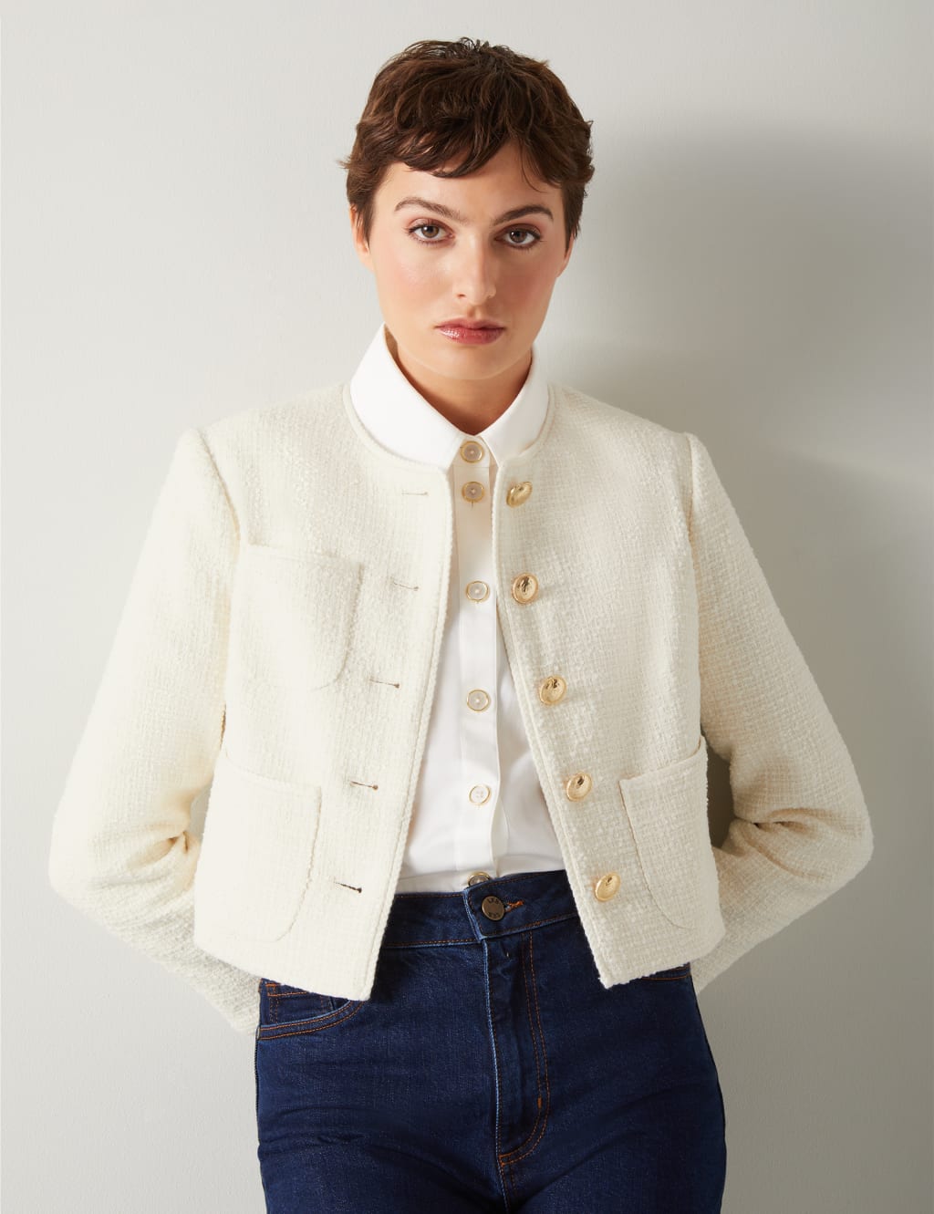 Tweed Collarless Cropped Jacket | LK BENNETT | M&S