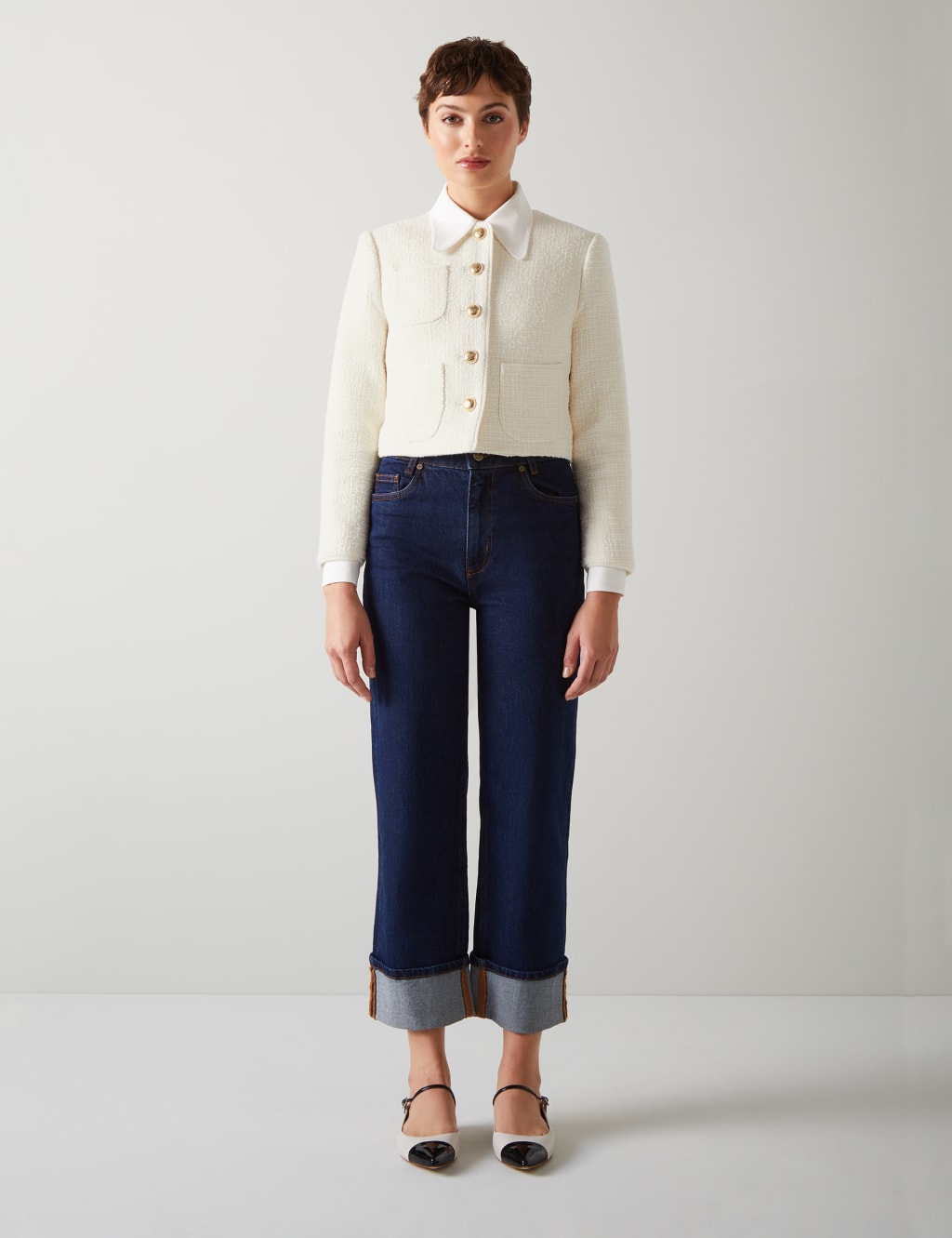 Tweed Collarless Cropped Jacket | LK BENNETT | M&S