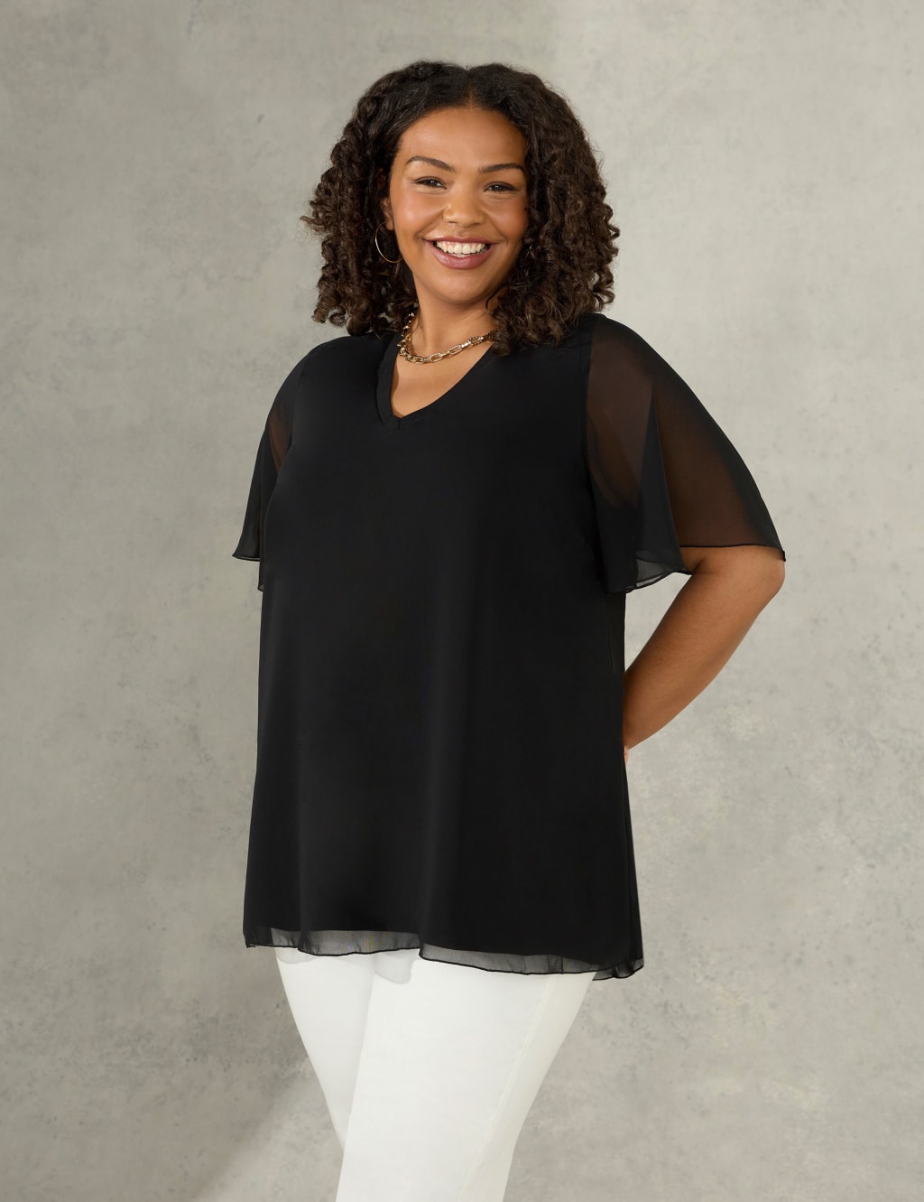 V-Neck Relaxed Angel Sleeve Top | Live Unlimited London | M&S