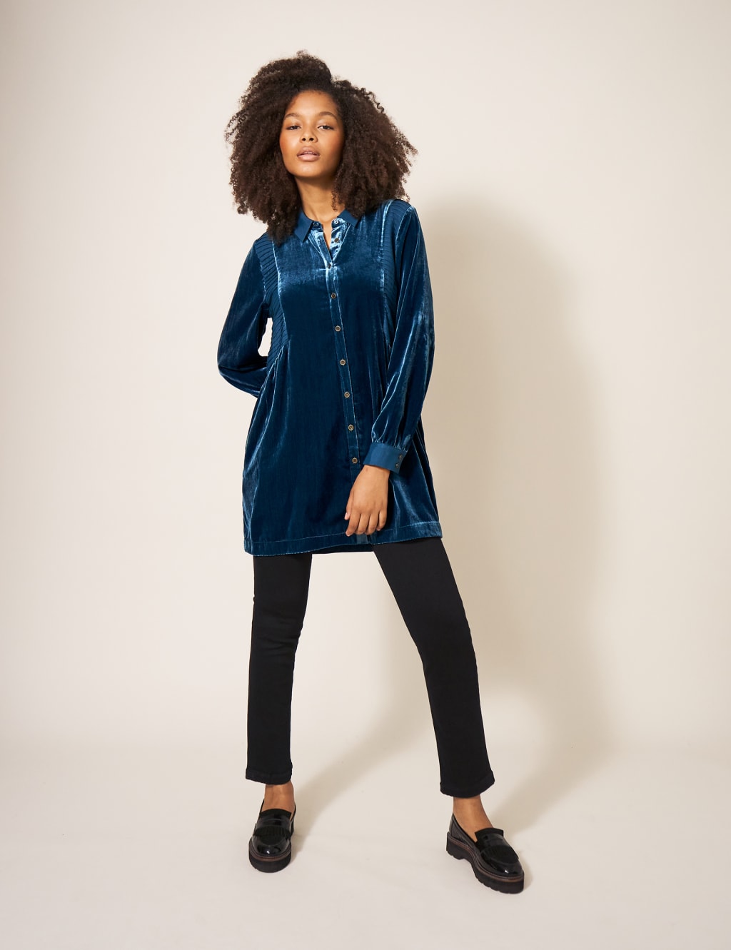 Velvet Collared Button Through Tunic | White Stuff | M&S