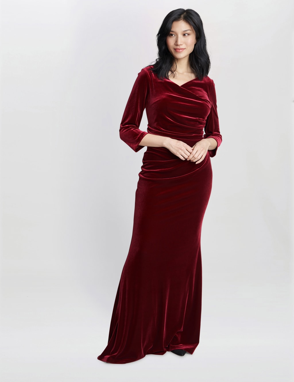 Velvet Cowl Neck Ruched Maxi Column Dress | Gina Bacconi | M&S