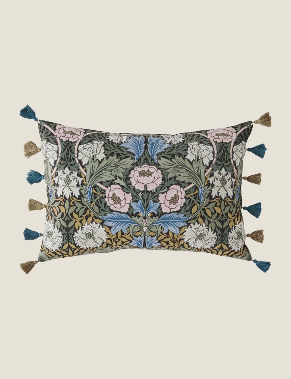 Velvet Myrtle Tassled Bolster Cushion | William Morris At Home | M&S