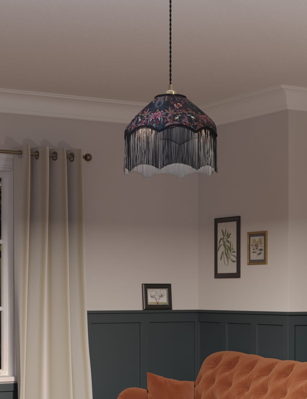 Velvet Printed Fringed Ceiling Lamp Shade | M&S Collection | M&S