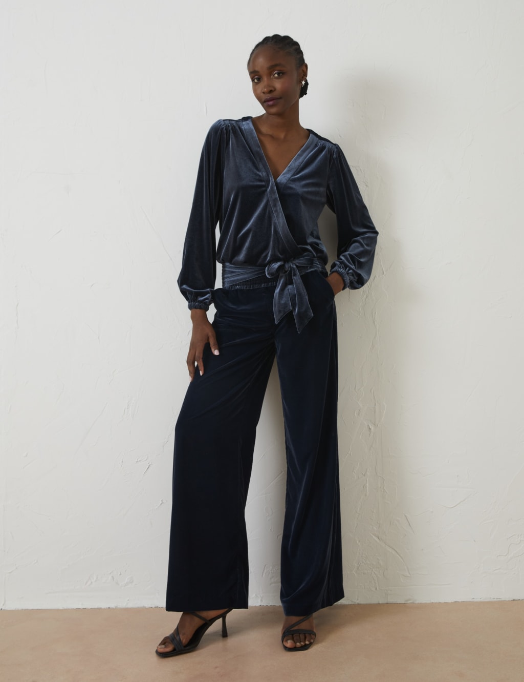 Velvet V-Neck Tie Front Wrap Top | FatFace | M&S