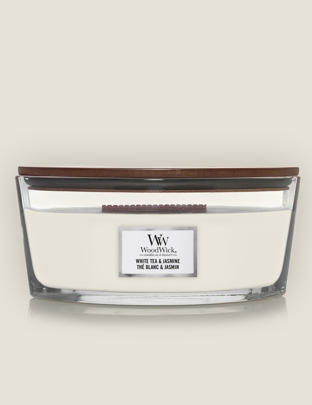 White Tea & Jasmine Scented Candle with Crackle Wick | Woodwick | M&S
